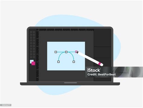 전문 디지털 아트 그래픽 편집을 위한 벡터 Ui 디자인 프로그램이 있는 노트북 디스플레이 Designer Dashboard