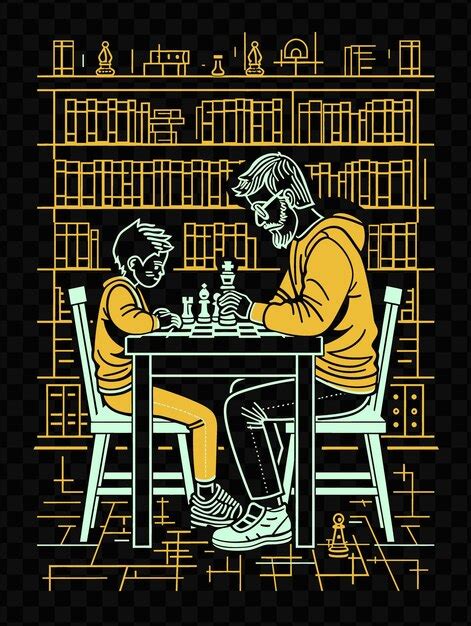 A Man And A Boy Playing Chess In A Library Premium Ai Generated Psd