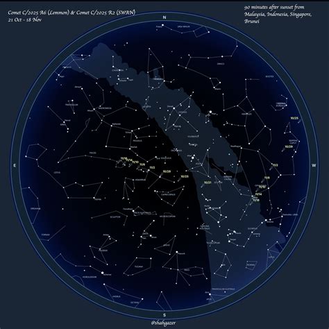 Shahrin All Sky Map Showing The Path Of Two Bright Comets That Will