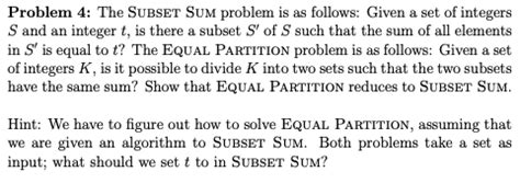 Solved Problem 4 The SUBSET SUM Problem Is As Follows Chegg Com