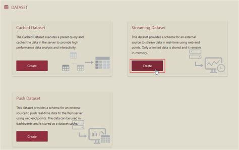 create a streaming dataset wyn documentation