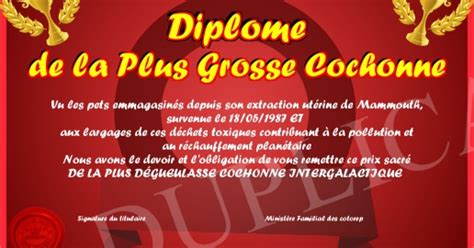 Diplome De La Plus Grosse Cochonne