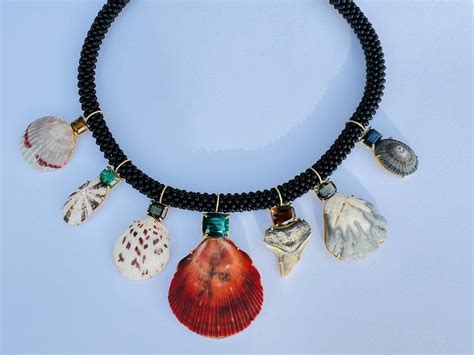 Black Onyx Choker With Tourmalines Shells Sharks Tooth And Diamonds