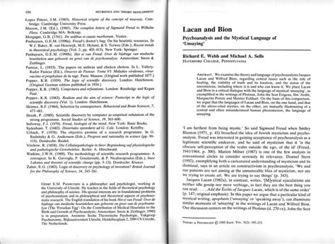 Pdf Lacan And Bion Psychoanalysis And The Mystical Language Of