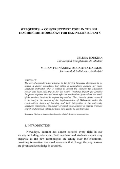 Pdf Webquests A Constructivist Tool In The Efl Teaching Methodology
