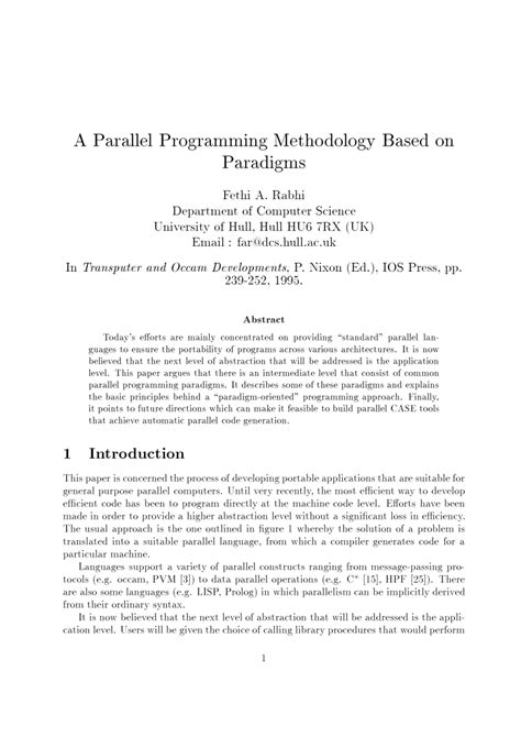 pdf a parallel programming methodology based on paradigms