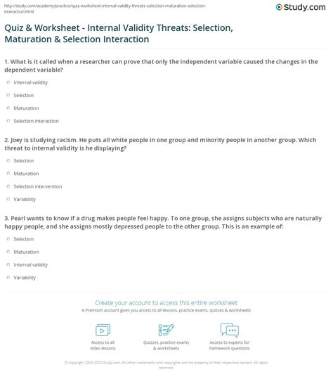 Quiz And Worksheet Internal Validity Threats Selection Maturation And Selection Interaction