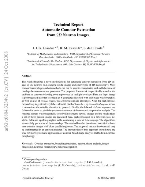 Technical Report Automatic Contour Extraction From 2d Neuron Images Deepai