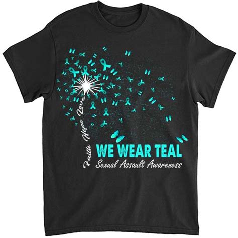 We Wear Teal Sexual Assault Awareness Ribbon Butterfly T Shirt Ltsp