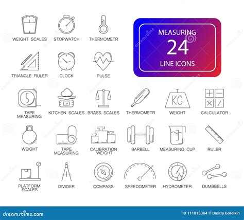 Line Icons Set Measuring Pack Stock Vector Illustration Of Ruler