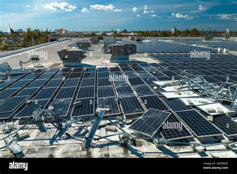 Broken Down Photovoltaic Solar Panels Destroyed By Hurricane Ian Winds
