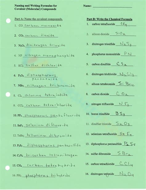 Covalent Compounds Worksheet Answer