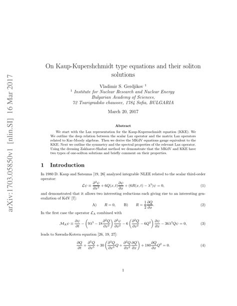 Pdf On Kaup Kupershchmidttype Equations And Their Soliton Solutions