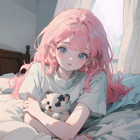 可爱女生抱着狗狗的卡通头像 怀里抱狗狗的女生头像