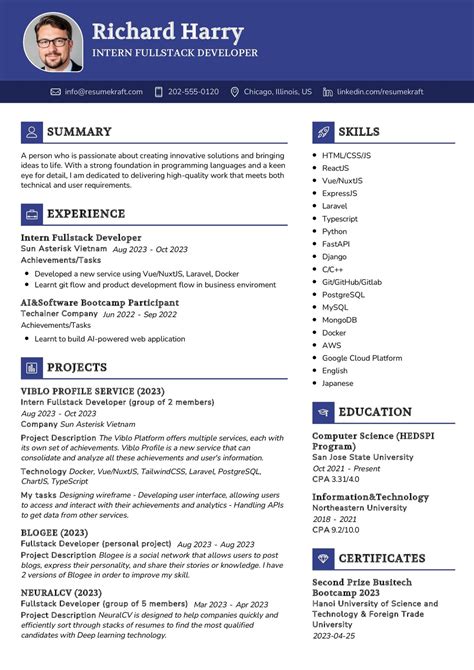 Intern Fullstack Developer Resume Sample In 2025 Resumekraft
