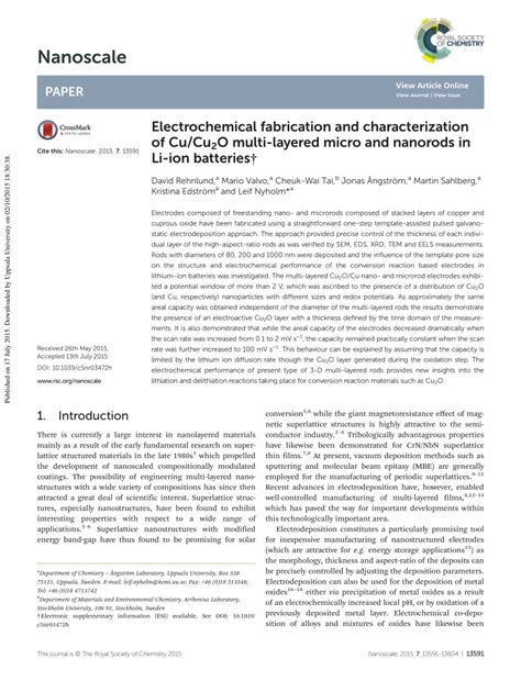 Pdf Electrochemical Fabrication And Characterization Of Cucu2o Multi