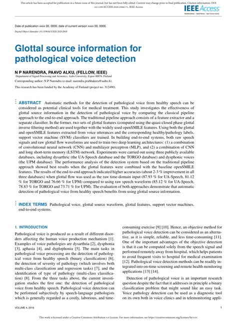 Pdf Glottal Source Information For Pathological Voice Detection