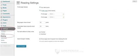 Hostknox Wordpress Reading Settings Tutorial