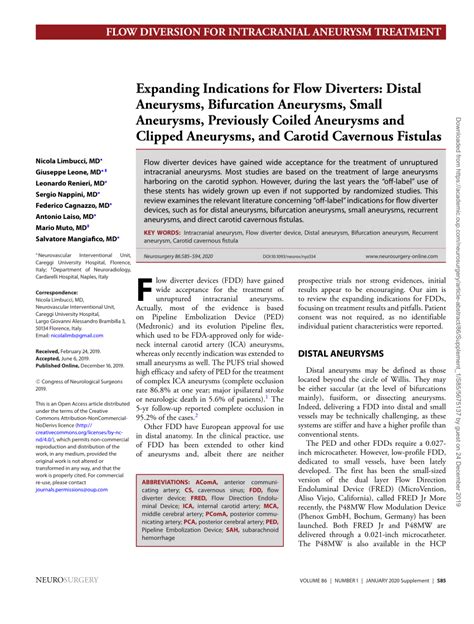 Pdf Expanding Indications For Flow Diverters Distal Aneurysms Bifurcation Aneurysms Small