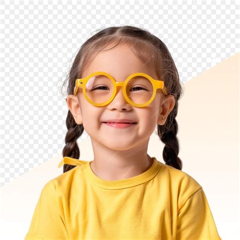A Girl Wearing Yellow Glasses With A Yellow Frame And A Face That Says