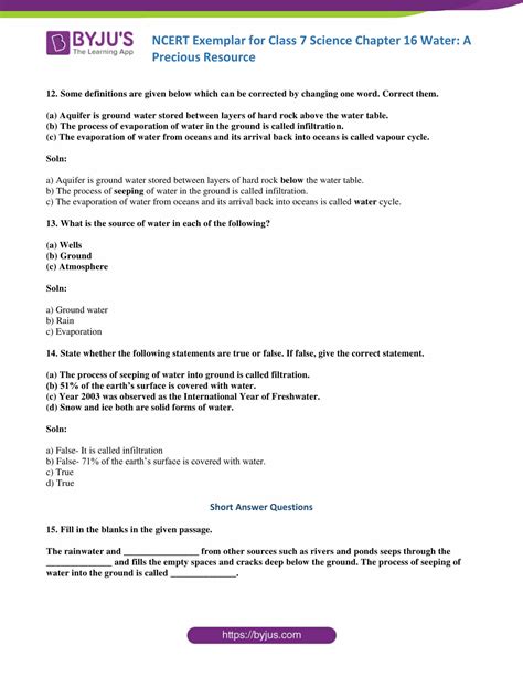 Ncert Exemplar Solutions For Class 7 Science Chapter 16 Water A Precious Resource