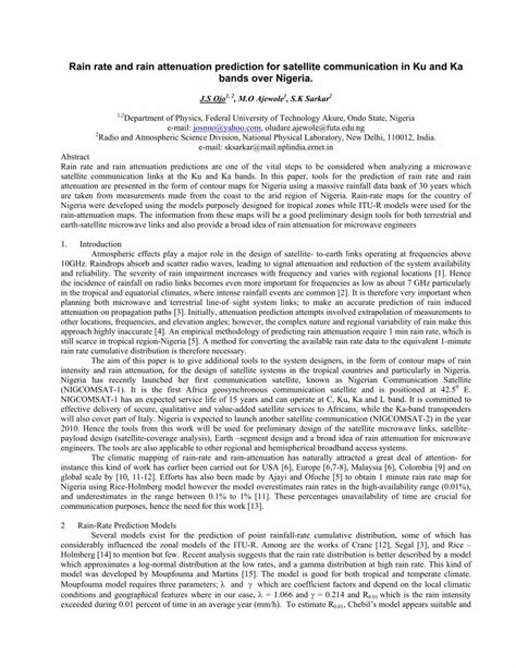 Pdf Rain Rate And Rain Attenuation Prediction For Satellite · Rain Rate And Rain