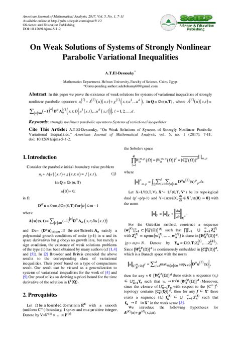 Pdf On Weak Solutions Of Systems Of Strongly Nonlinear Parabolic