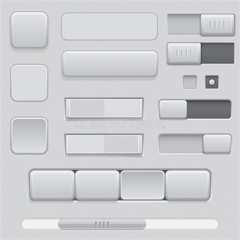 Gray Interface Buttons And Sliders 3d Set Of Ui Icons Stock Vector