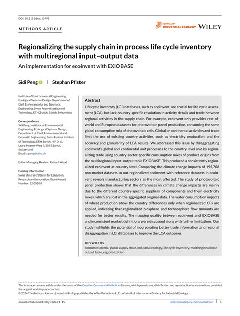 Pdf Regionalizing The Supply Chain In Process Life Cycle Inventory With Multiregional Input