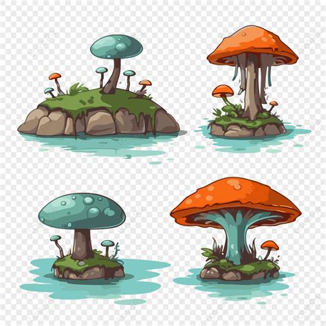 버섯 섬 벡터 만화매끄러운클립 아트 Png 일러스트 무료 다운로드 Lovepik