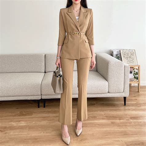체인 벨트 여름 7부 자켓 바지 투피스 여성 정장 수트 세트 자켓 바지 선택가능