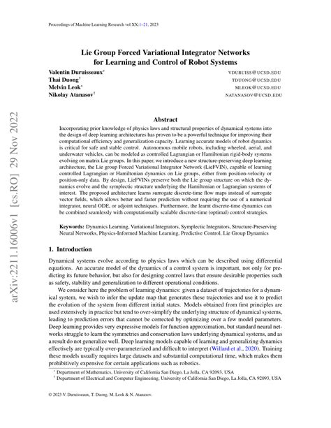 pdf lie group forced variational integrator networks for learning and control of robot systems