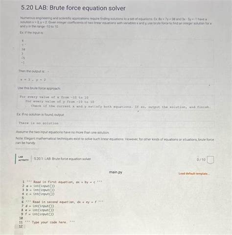 Solved Transcribed Image Text LAB Brute Force Equation Solver Answer
