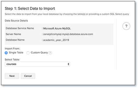 import from microsoft azure mysql zoho analytics on premise