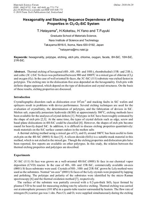 Hexagonality And Stacking Sequence Dependence Of Etching Properties In Cl2 O2 Sic System