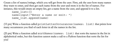 Solved Create A List Of Namesstrings This Should Be Write