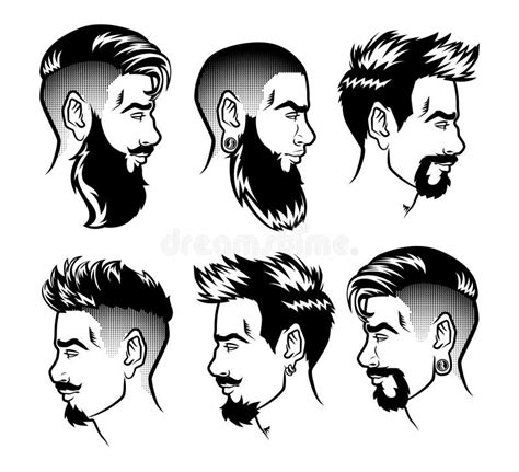 Set Of Vector Bearded Men Faces Profile Hipsters Heads With Different Haircuts Mustaches