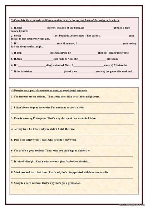 Mixed Conditionals Exercises Gener… Español Ele Hojas De Trabajo Pdf