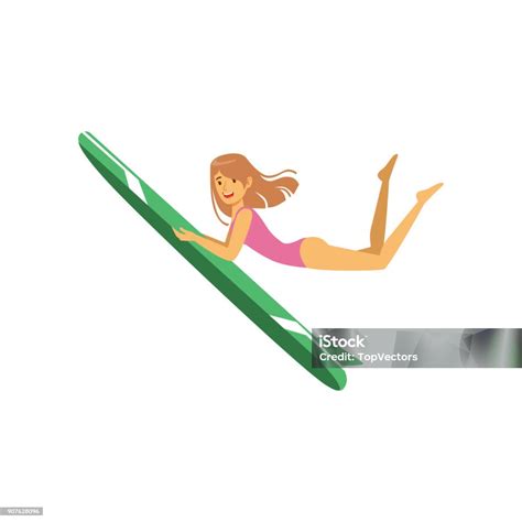서핑 보드 물 익 스 트림 스포츠 아름 다운 소녀 여름 휴가 벡터 일러스트 레이 션 서핑 수상 스포츠에 대한 스톡 벡터 아트 및 기타 이미지 서핑 수상 스포츠 여성