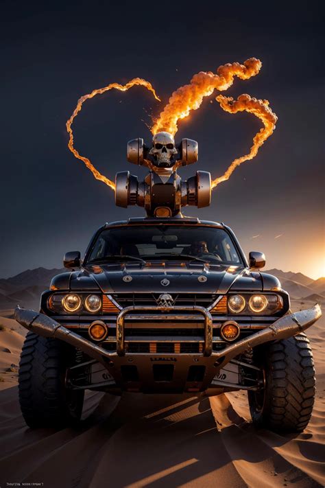 하트 모양의 연기 흔적이 위에 있는 검은색 트럭 Seaart Ai