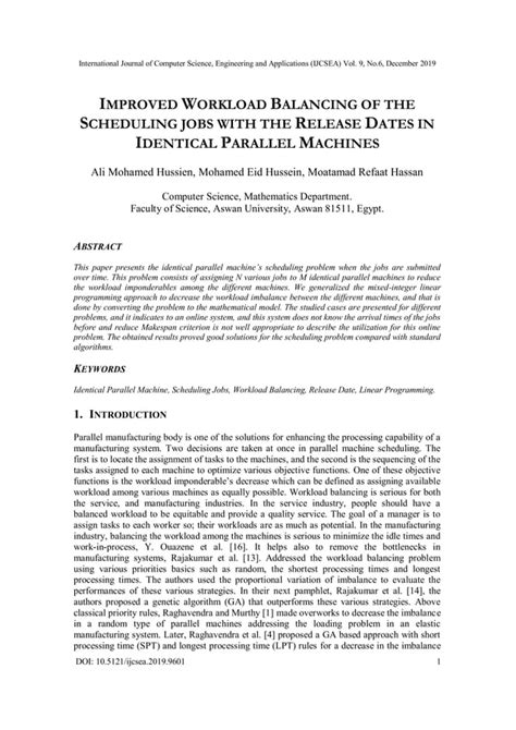 Improved Workload Balancing Of The Scheduling Jobs With The Release