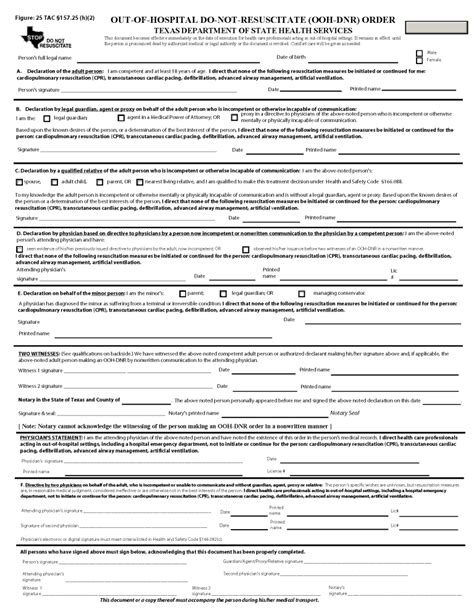 Free Texas Do Not Resuscitate Dnr Form Pdf