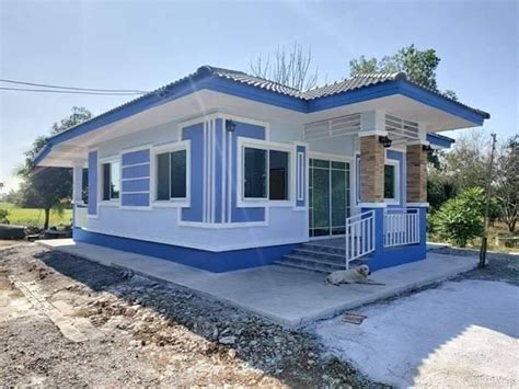 แบบบ้านสวยๆ แบบบ้านโทนสีฟ้าชั้นเดียว 🏠💙 3 ห้องนอน 2