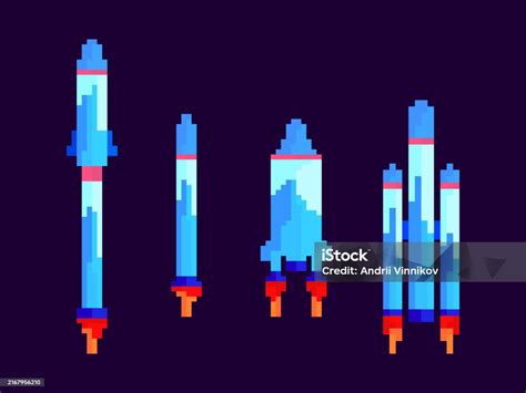 픽셀 우주선 아이콘 세트입니다 80년대 8비트 레트로 그래픽 스타일의 우주 로켓 픽셀 아트 스타일의 우주선 배너 모바일 응용 프로그램 및 인쇄 제품을 위한 디자인 벡터