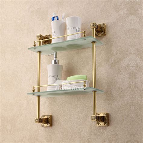 Glass Bathroom Shelf Brass Rispa