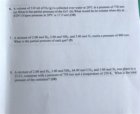 solved 6 a volume of 310 ml of o2 g is collected over