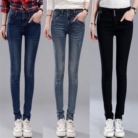 High Elastic Long Jeans Three Button Women Sexy Skinny Jeans Female Stretch Denim Capris Girls
