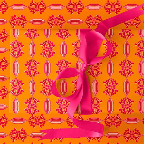 Charlie • Orange Pink Gold T Wrapping Paper Roll Unique Wallpaper