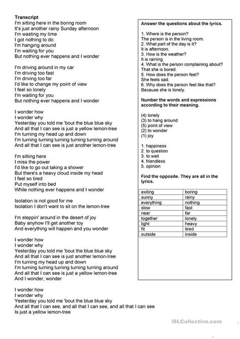 Listening Lemmon Tree English Esl Worksheets For Distance Learning