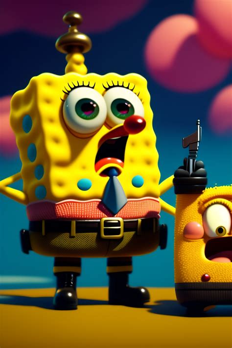 Lexica Spongebob Pointing A Gun At Patrick